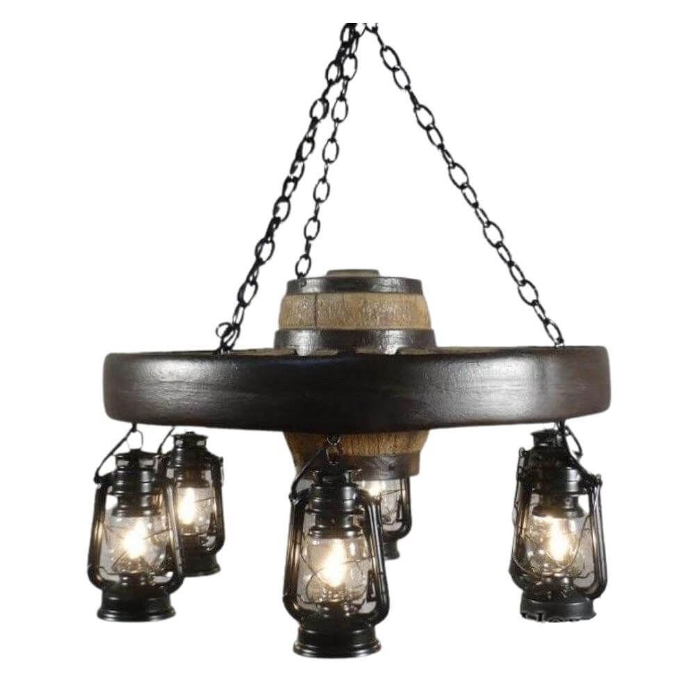 Small Rustic Wheel Lantern Chandelier – Pecos Place